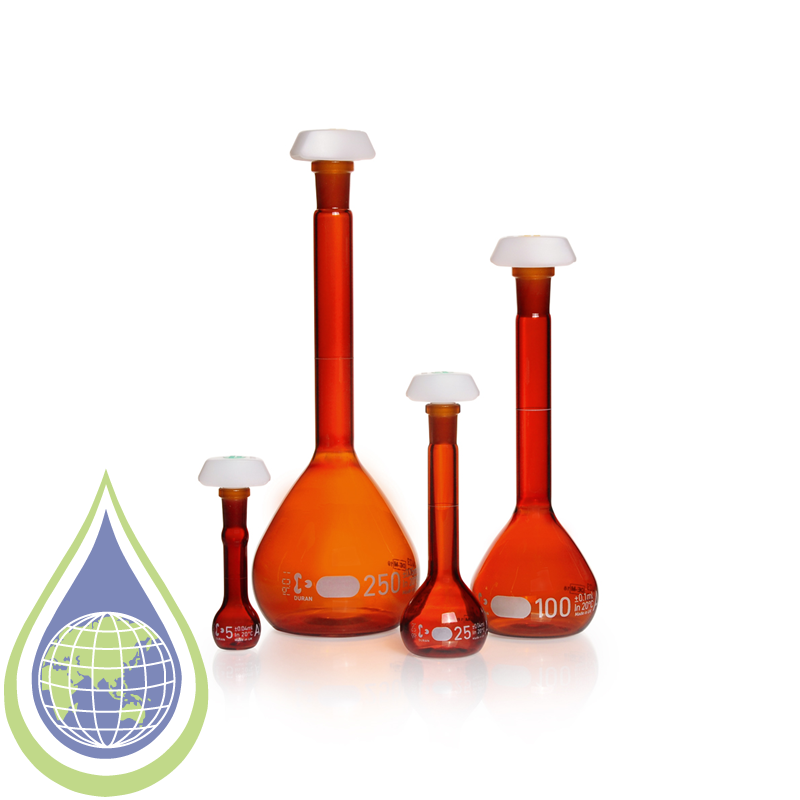 DURAN® Volumetric flask, amber coloured, white graduation, class A ...